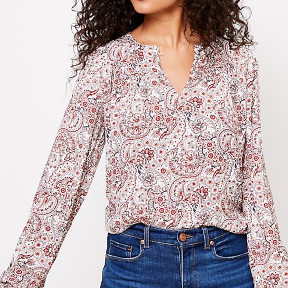 LOFT | Tops | Loft Paisley Split Neck Mixed Media Top | Poshmark